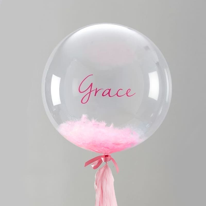 24" FEATHER STUFFED HELIUM BALLOON with custom text
